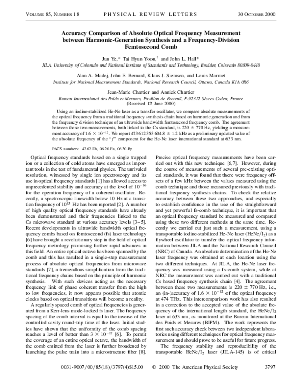 (PDF) Accuracy Comparison of Absolute Optical Frequency Measurement ...