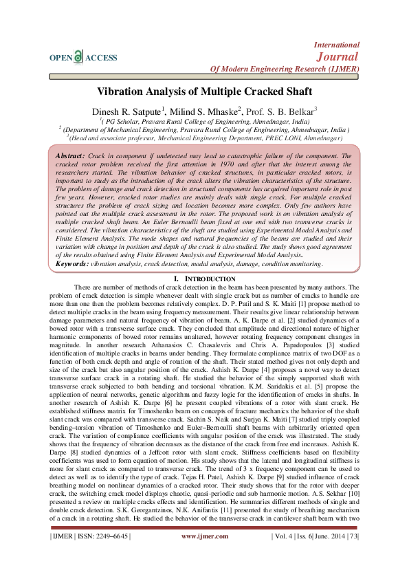 (PDF) Vibration Analysis of Multiple Cracked Shaft