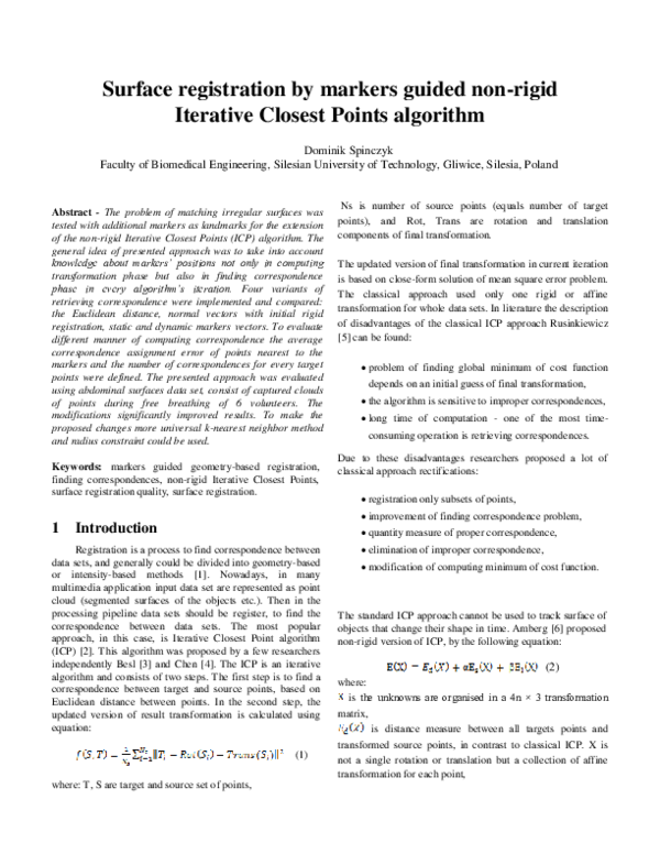 Pdf Surface Registration By Markers Guided Nonrigid Iterative Closest Points Algorithm