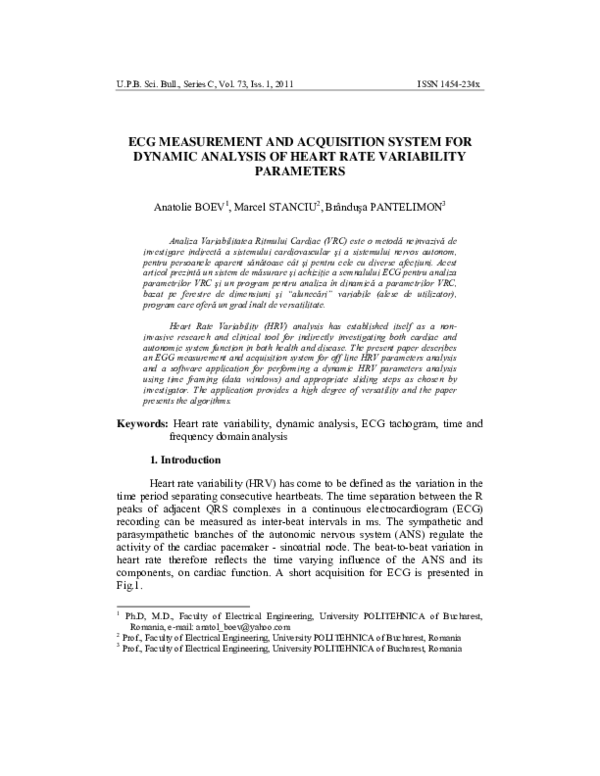 (PDF) Ecg Measurement and Acquisition System for Dynamic Analysis of Heart Rate Variability ...