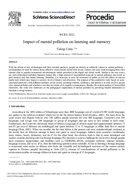 (PDF) Impact of Mental Pollution on Learning and Memory