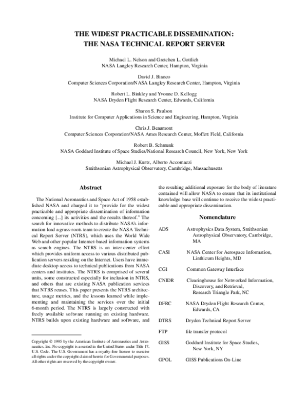 (PDF) The widest practicable dissemination - The NASA Technical Report ...