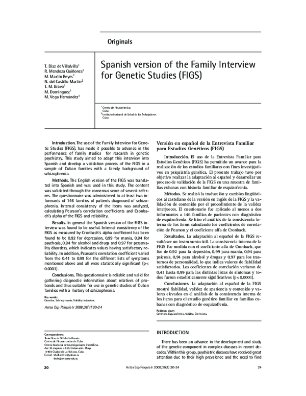 (PDF) Spanish version of the Family Interview for Genetic Studies (FIGS)