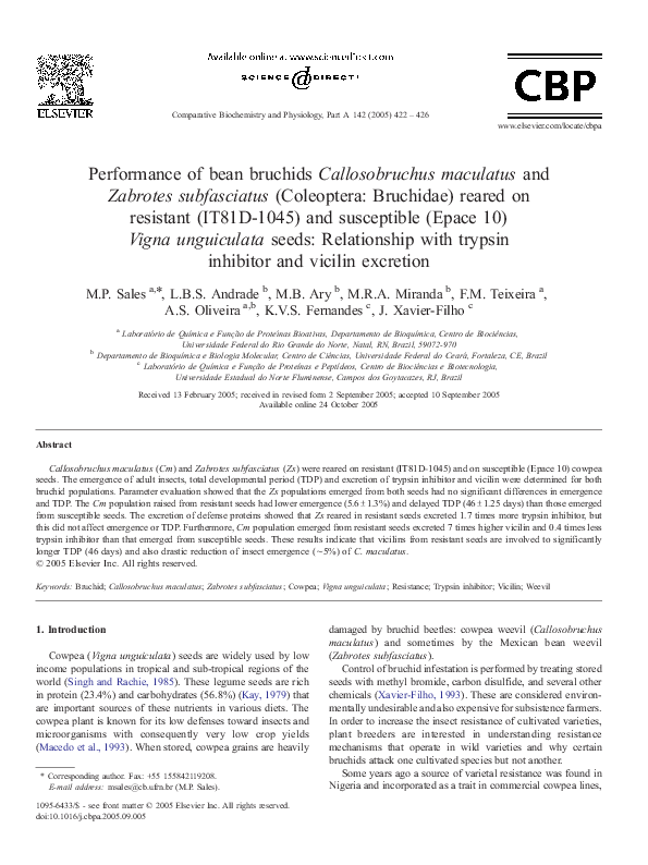 (PDF) Performance of bean bruchids Callosobruchus maculatus and ...