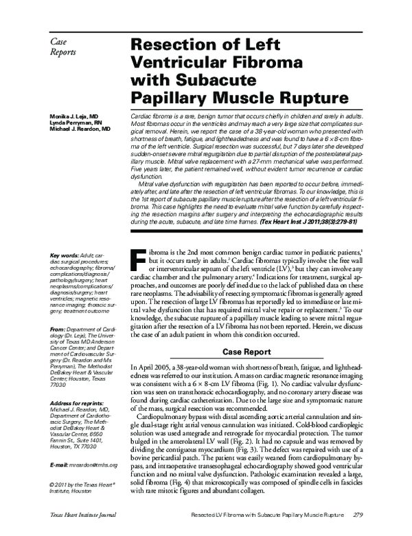 (PDF) Resection of left ventricular fibroma with subacute papillary ...