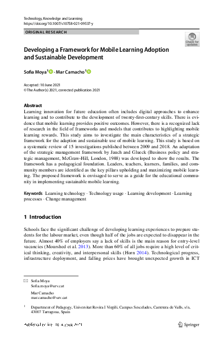 (PDF) Framework for Mobile Learning Adoption