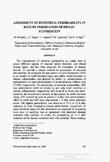 (PDF) Assessment of Intestinal Permeability in Rats by Permeation of ...