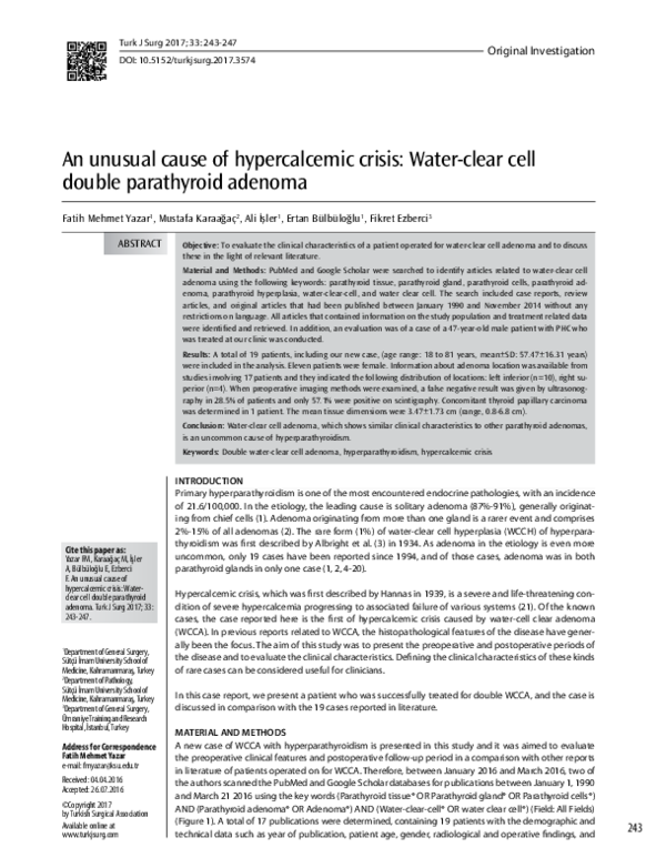 (PDF) An unusual cause of hypercalcemic crisis: Water-clear cell double ...