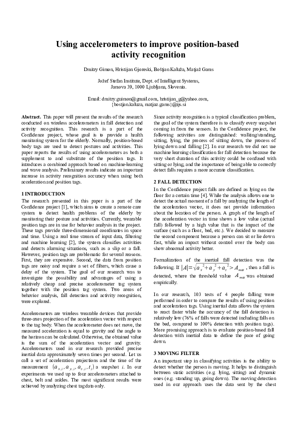 (PDF) Using accelerometers to improve position-based activity recognition