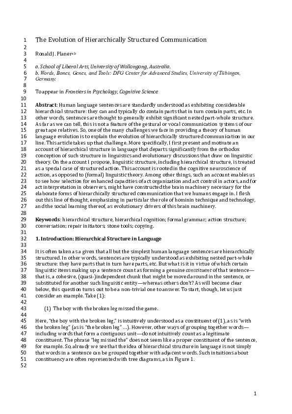 (PDF) The Evolution of Hierarchically Structured Communication