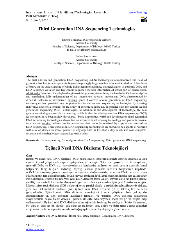 (PDF) Third Generation DNA Sequencing Technologies | Ekrem BÖLÜKBAŞI ...
