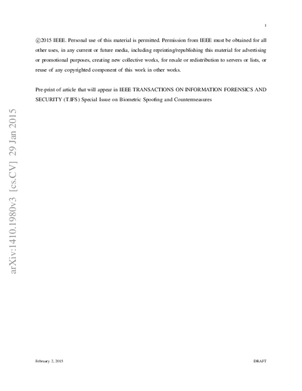 (PDF) Deep Representations for Iris, Face, and Fingerprint Spoofing Detection | Anderson Rocha ...