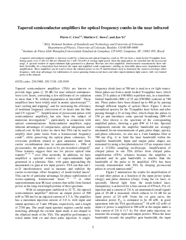 (PDF) Tapered semiconductor amplifiers for optical frequency combs in ...