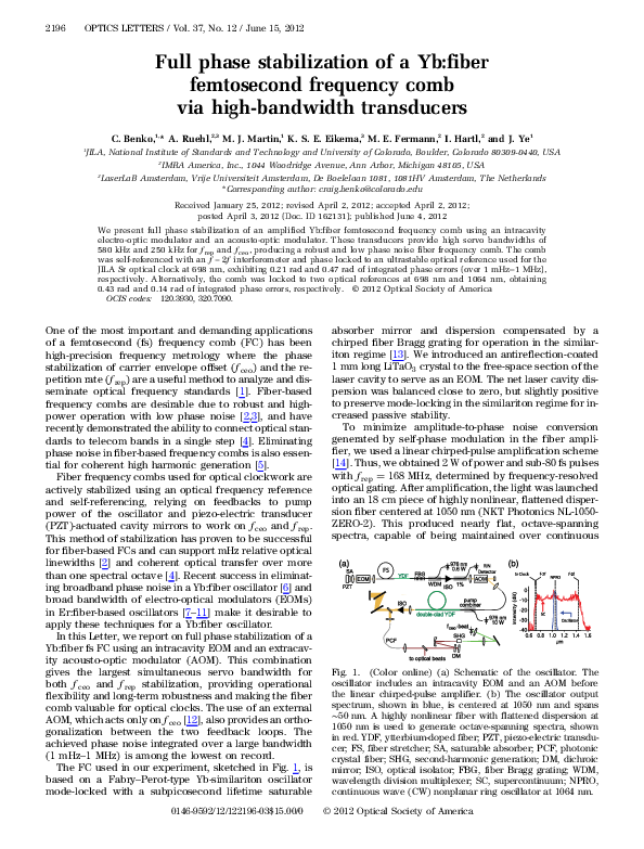 (PDF) Full phase stabilization of a Yb:fiber femtosecond frequency comb ...