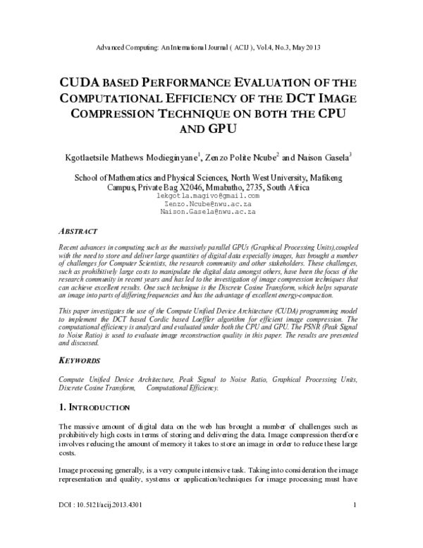 (PDF) CUDA Based Performance Evaluation of the Computational Efficiency of the DCT Image ...