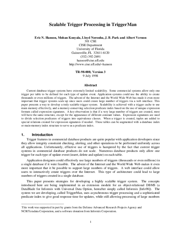 (PDF) Scalable Trigger Processing in TriggerMan