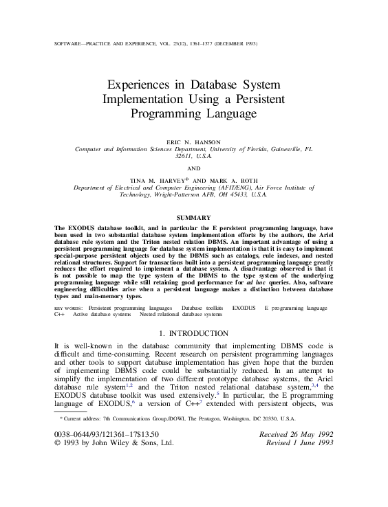 (PDF) Experiences in database system implementation using a persistent programming language