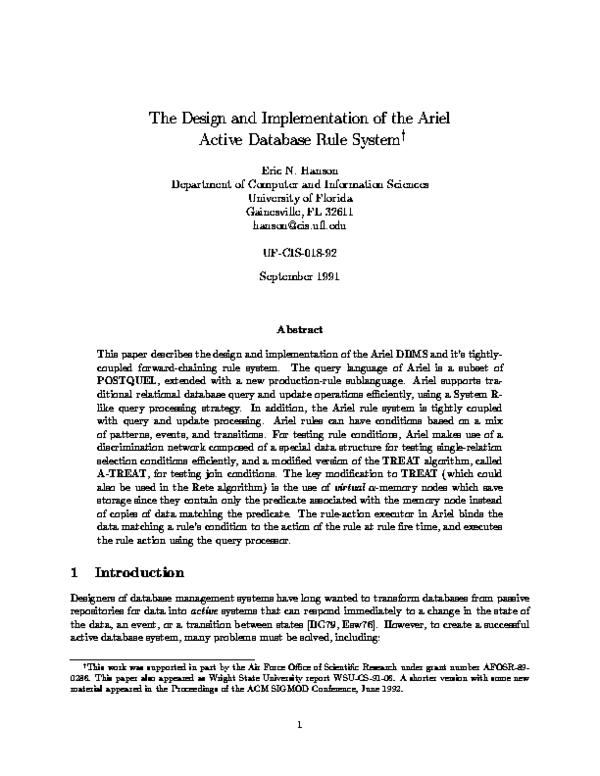 (PDF) The design and implementation of the Ariel active database rule system