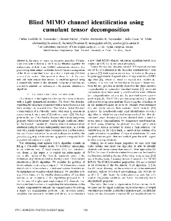 (PDF) Blind MIMO Channel Identification via Cumulant Tensor Decomposition