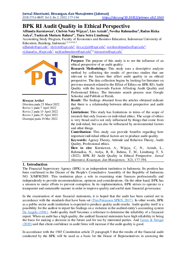 (PDF) BPK RI Audit Quality in Ethical Perspective