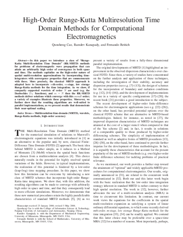 (PDF) High-order Runge-Kutta multiresolution time-domain methods for computational electromagnetics