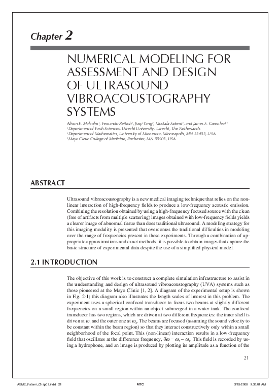 (PDF) Numerical Modeling for Assessment and Design of Ultrasound ...