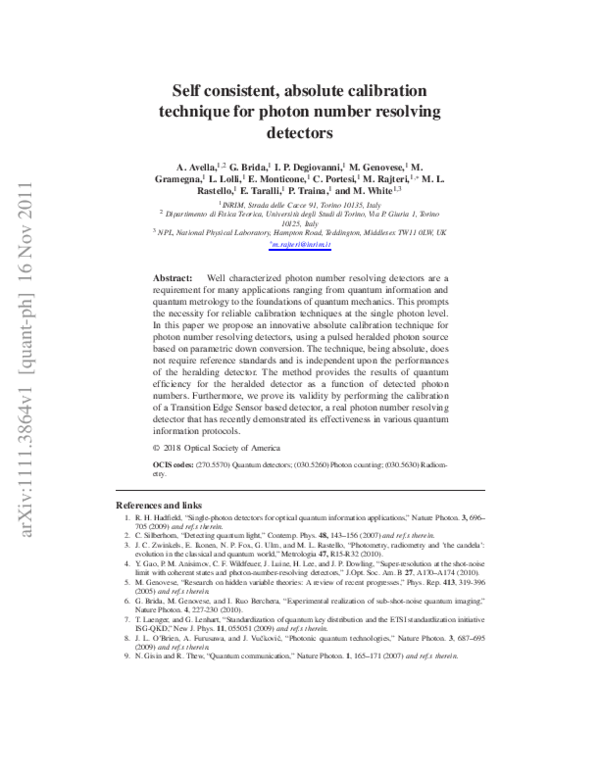 Pdf Self Consistent Absolute Calibration Technique For Photon Number Resolving Detectors
