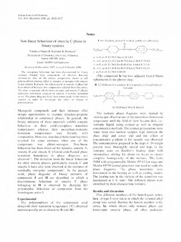 (PDF) Non-linear behaviour of smectic C phase in binary systems