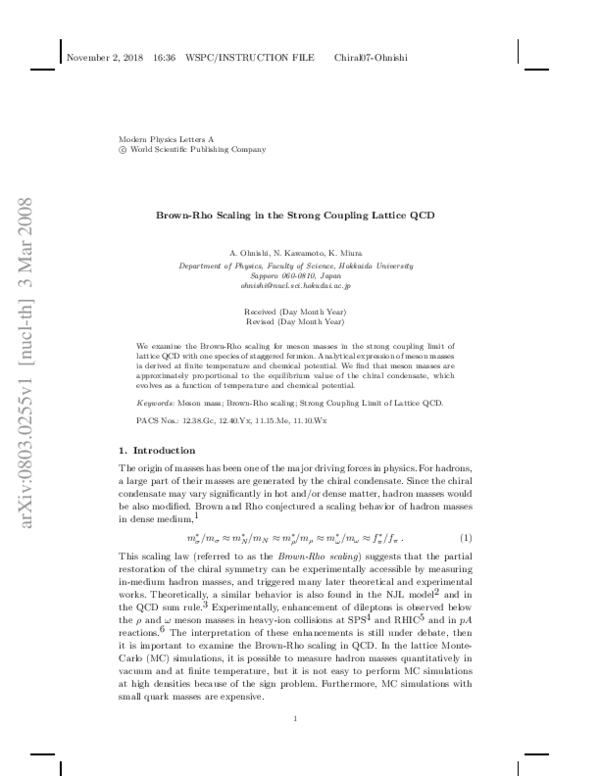 Pdf Brown Rho Scaling In The Strong Coupling Lattice Qcd Noboru