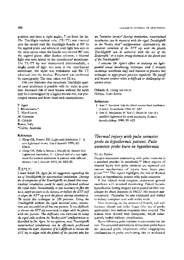 (PDF) Thermal injury with pulse oximeter probe in hypothermic patient ...