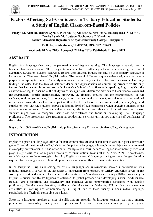 (PDF) Factors Affecting Self-Confidence in Tertiary Education Students ...