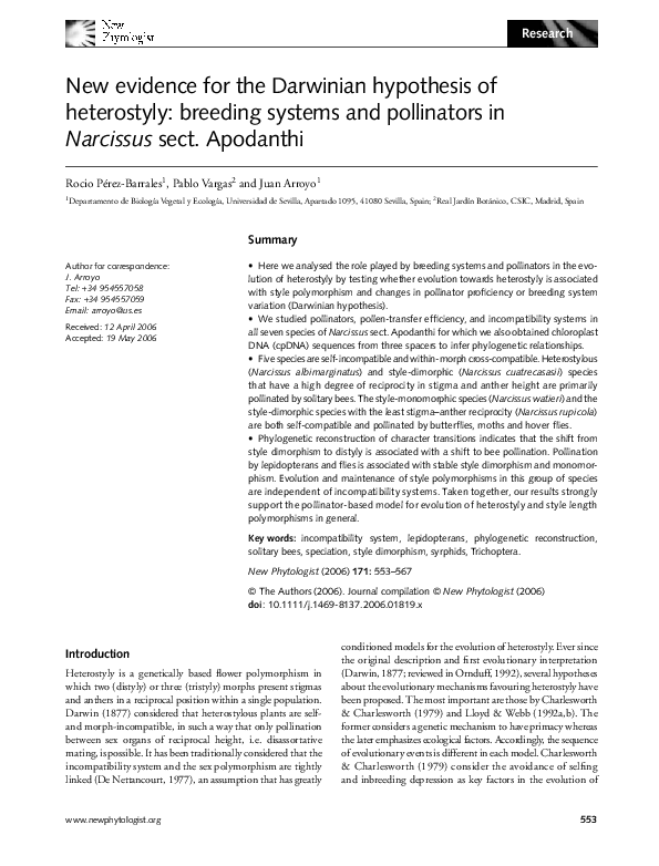 (PDF) New evidence for the Darwinian hypothesis of heterostyly ...