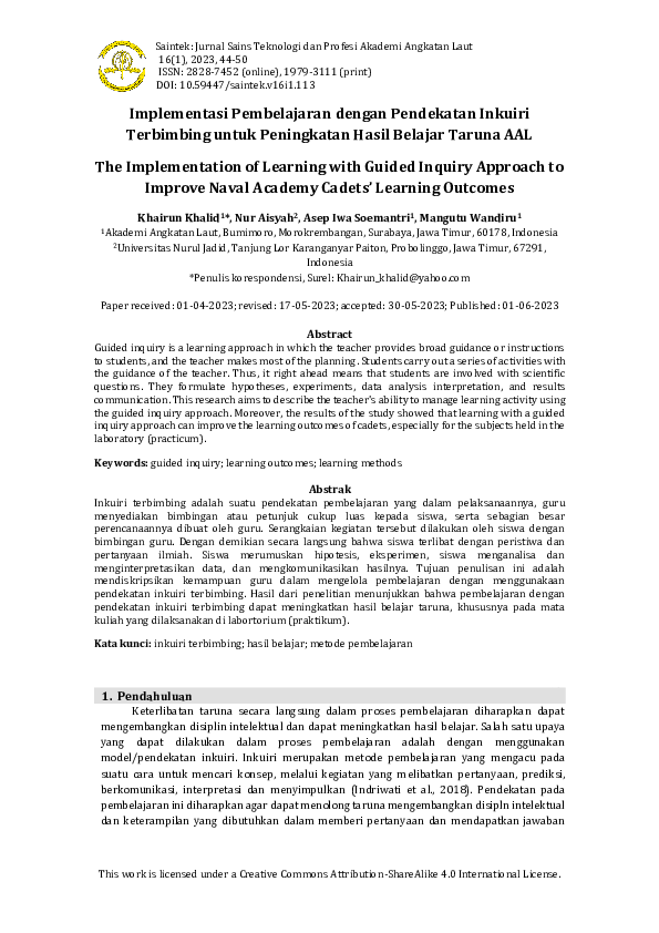 (PDF) Implementasi Pembelajaran dengan Pendekatan Inkuiri Terbimbing untuk Peningkatan Hasil ...
