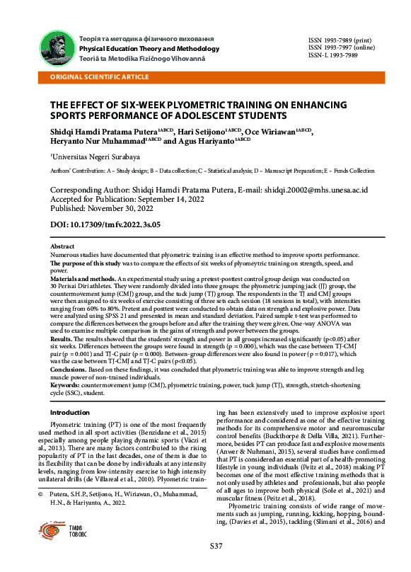 (PDF) The Effect of Six-Week Plyometric Training on Enhancing Sports ...
