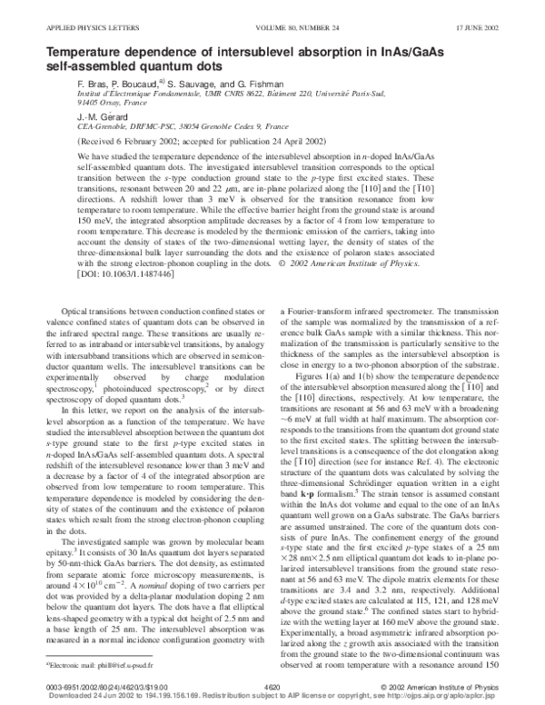 (PDF) Temperature dependence of intersublevel absorption in InAs/GaAs ...