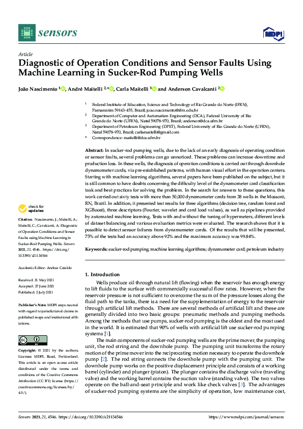 (PDF) Diagnostic of Operation Conditions and Sensor Faults Using Machine Learning in Sucker-Rod ...