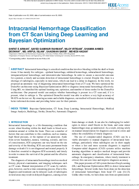 (PDF) Intracranial Hemorrhage Classification from CT Scan Using Deep Learning and Bayesian ...