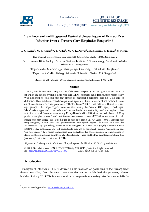 (PDF) Prevalence and Antibiogram of Bacterial Uropathogens of Urinary ...