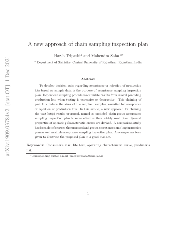 (PDF) A new approach of chain sampling inspection plan