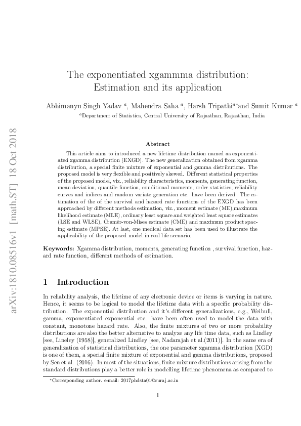 (PDF) The exponentiated xgammma distribution: Estimation and its application