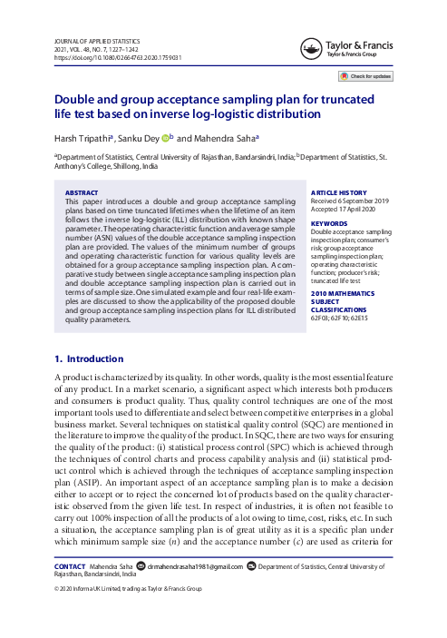 (PDF) Double and group acceptance sampling plan for truncated life test ...