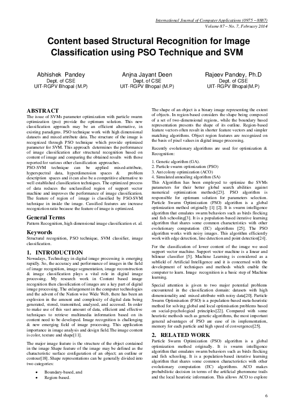 (PDF) Content based Structural Recognition for Image Classification using PSO Technique and SVM ...