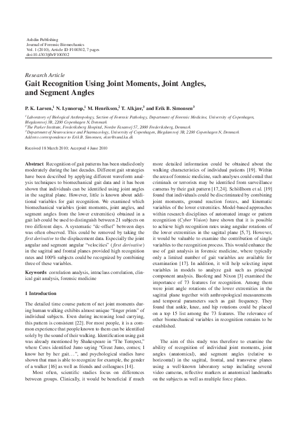 (PDF) Gait Recognition with Biomechanical Variables