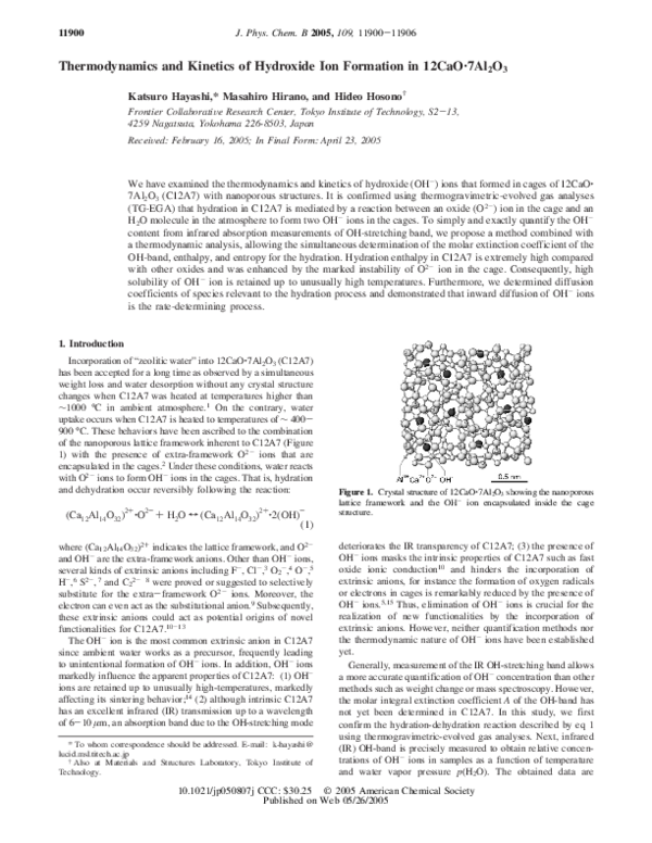 (PDF) Thermodynamics and Kinetics of Hydroxide Ion Formation in 12CaO ...