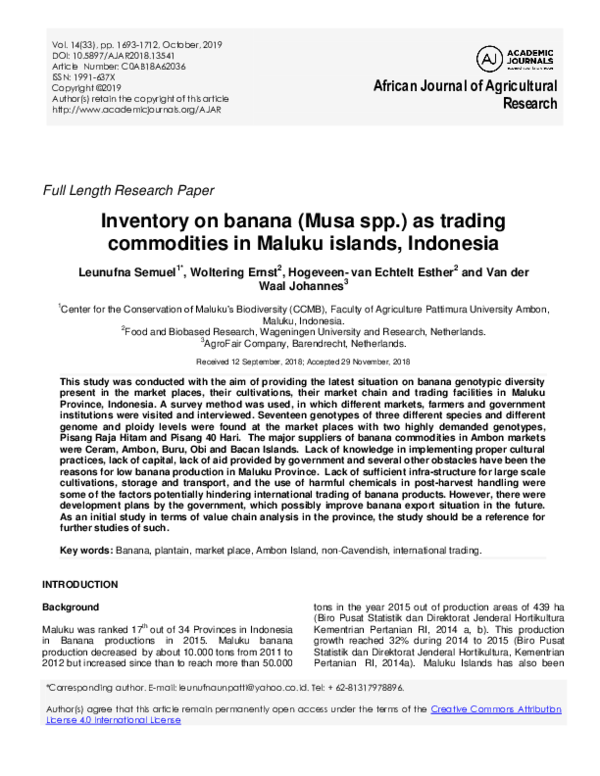 (PDF) Inventory on banana (Musa spp.) as trading commodities in Maluku ...