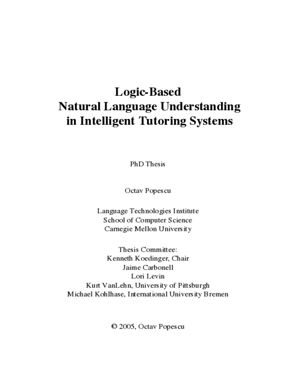 (PDF) Logic-Based Natural Language Understanding in Intelligent Tutoring Systems