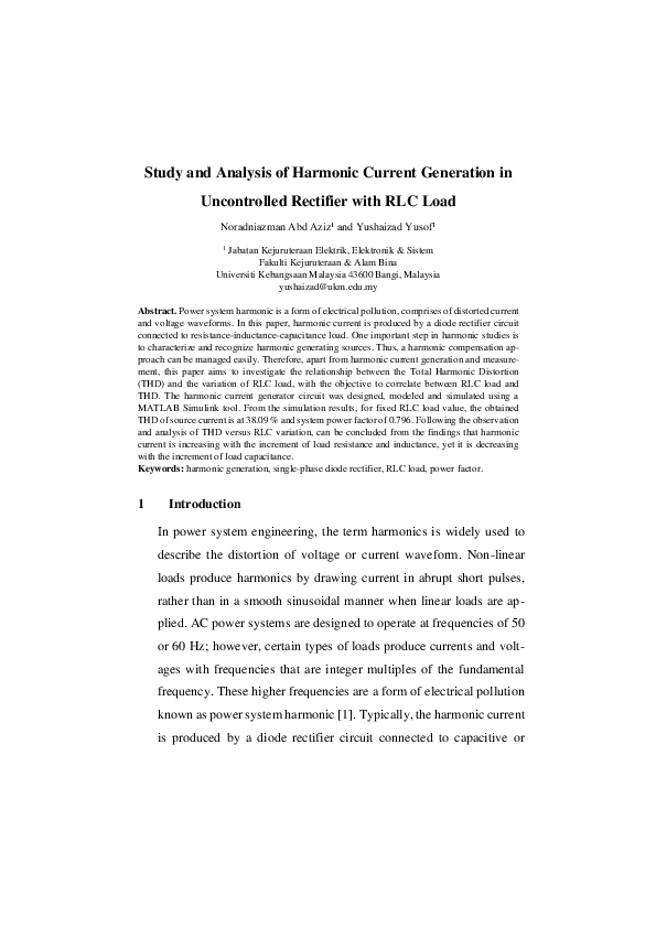 (PDF) Study and Analysis of Harmonic Current Generation in Uncontrolled ...