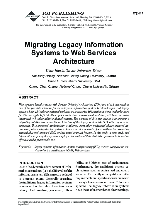 (PDF) Migrating Legacy Information Systems to Web Services Architecture