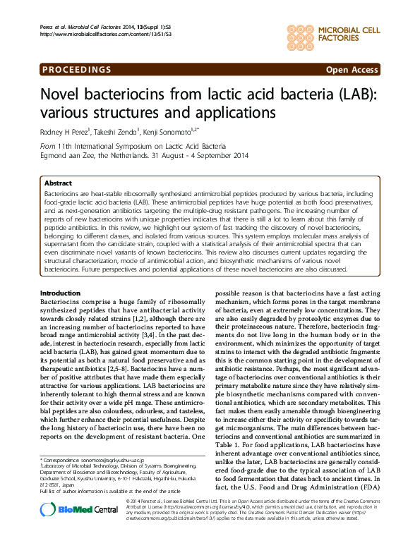 (PDF) Novel bacteriocins from lactic acid bacteria (LAB): various structures and applications