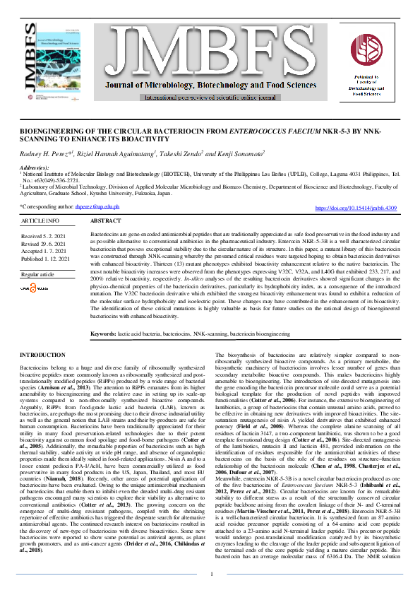 (PDF) Bioengineering of the Circular Bacteriocin from Enterococcus Faecium NKR-5-3 by NNK ...